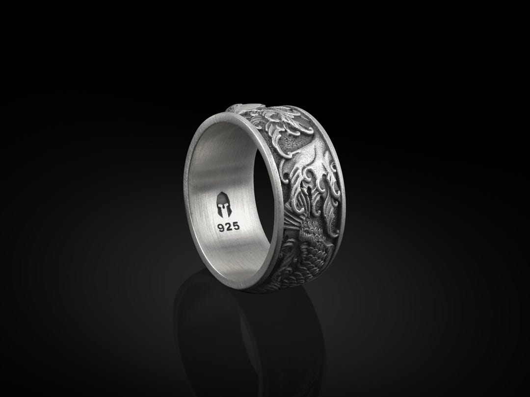 Silver Koi Fish Band Ring for Men, Japanese Inspired Koi Design, 925 ...