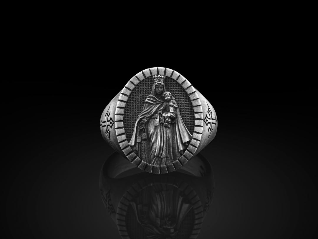 Christian Virgen Del Carmen Silver Ring for Men, Religious Holy Mother ...