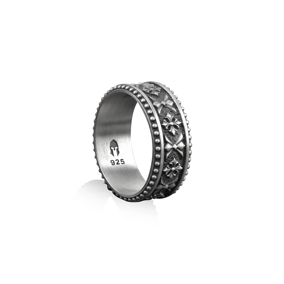 Victorian Style Men Wedding Band Ring, 925 Sterling Silver Floral Ring ...