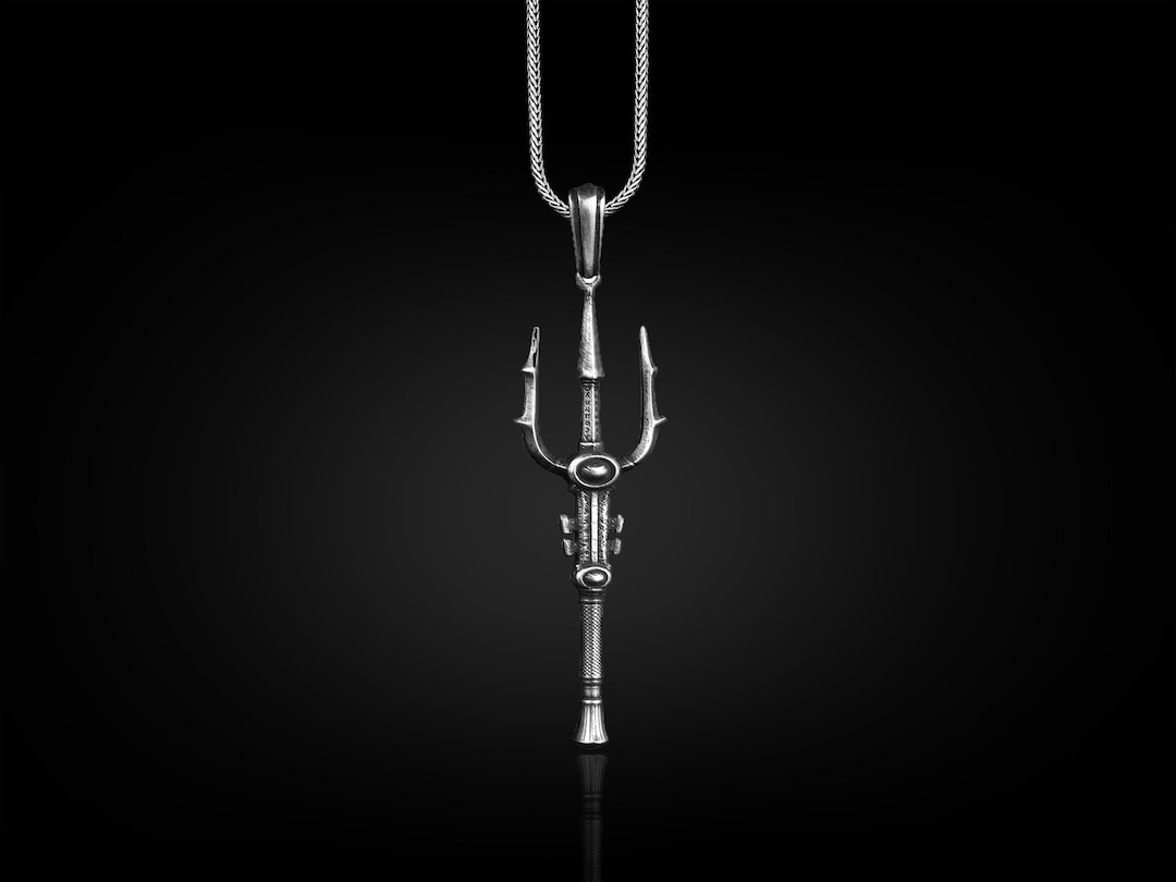3D Trident Mens Pendant in Silver, Weapon of Poseidon Fantasy Necklace ...