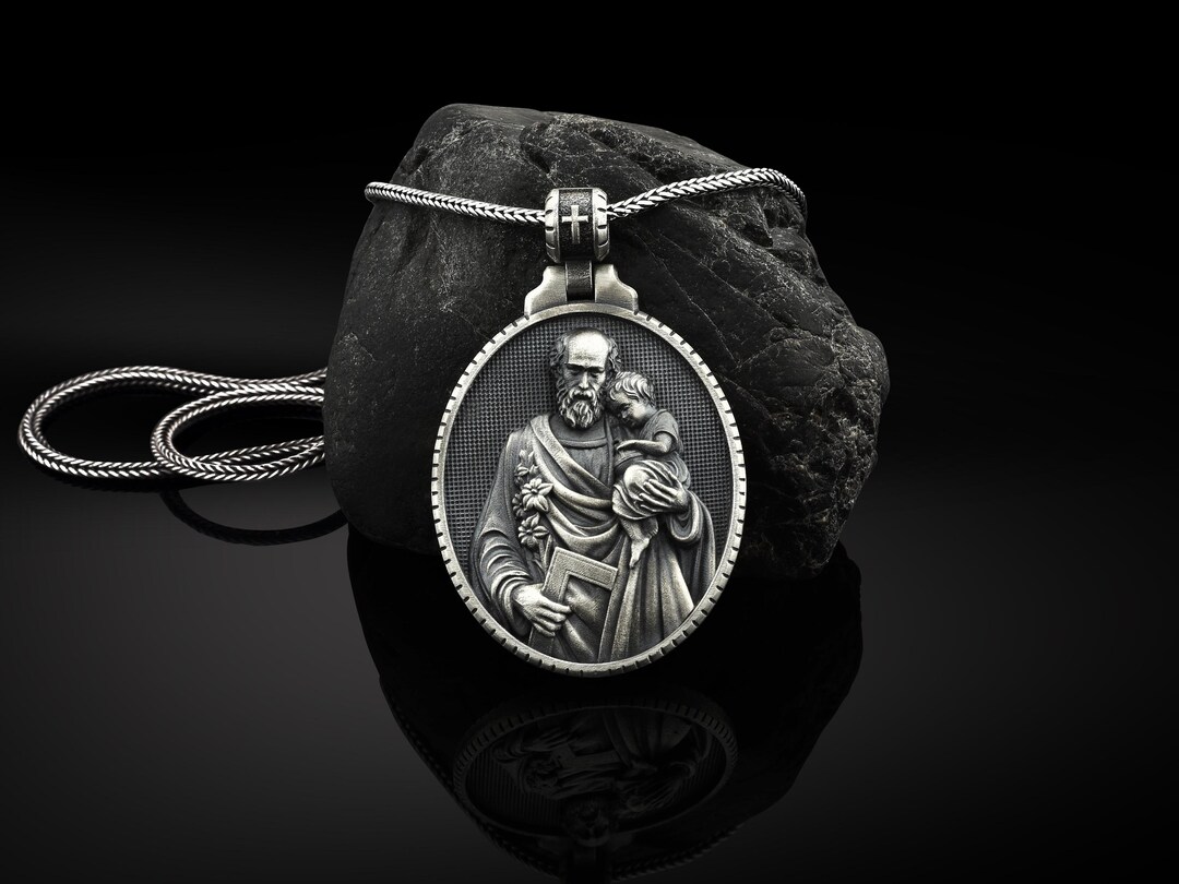 Silver Saint Joseph Necklace, Saint Joseph Mens Pendant, Christian ...