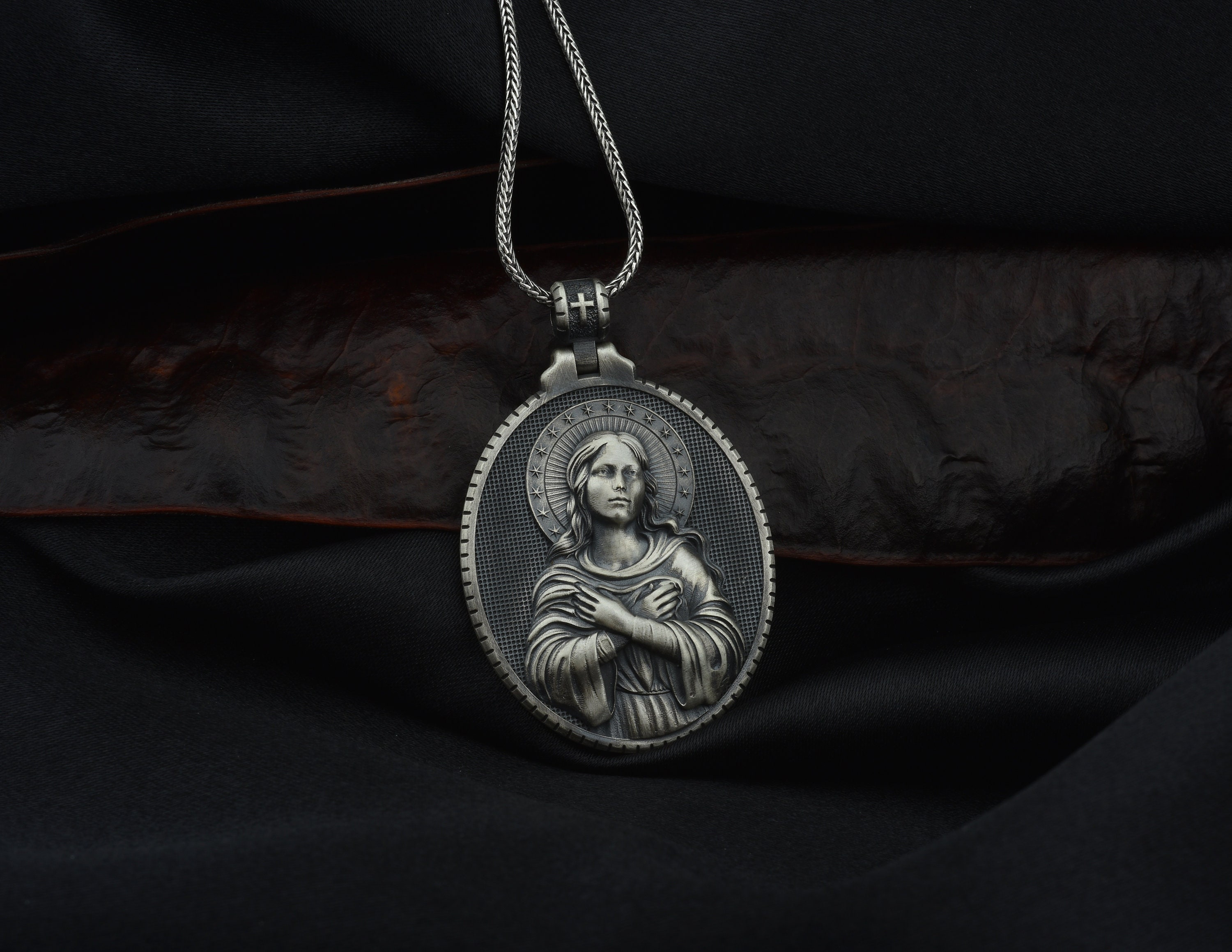 Silver Virgin Mary Immaculate Mens Necklace Silver Virgin | Etsy