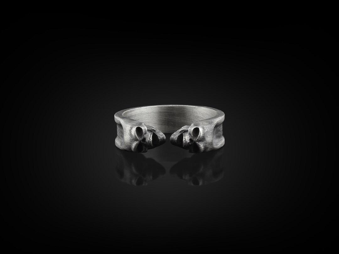 Double Skull Head Sterling Silver Men Adjustable Ring, Double Skull ...
