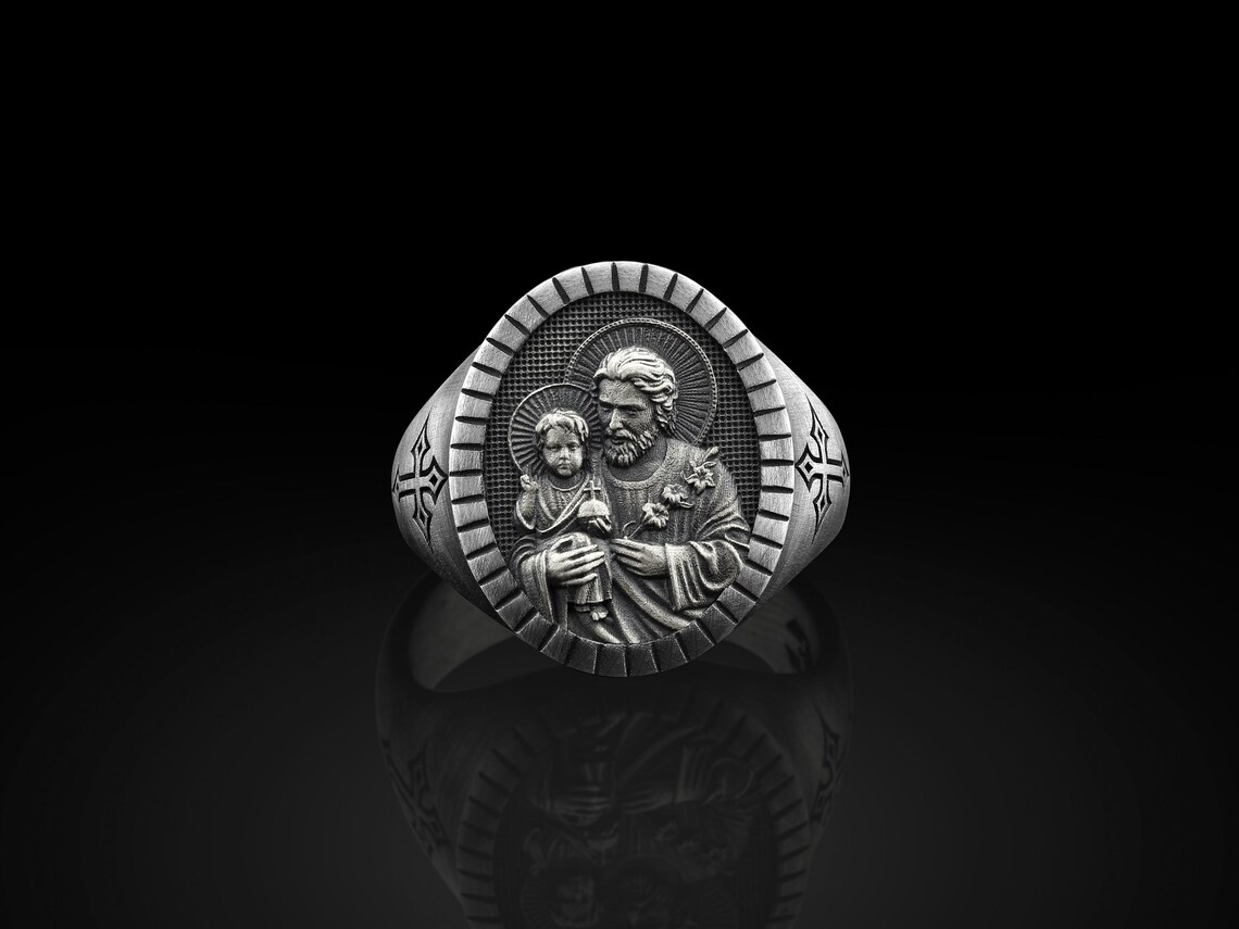 Handmade Saint Joseph Signet Ring for Men , Christian Saint Ring in ...