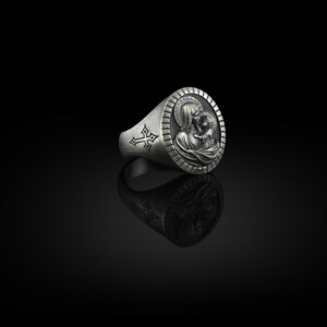 Mary With Child Mens Signet Ring for Men in Sterling Silver - Etsy