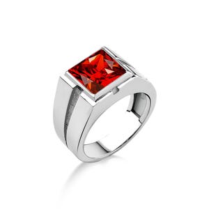 Red Ruby Silver Statement Gemstone Ring for Men, Clear Ruby Mens ...