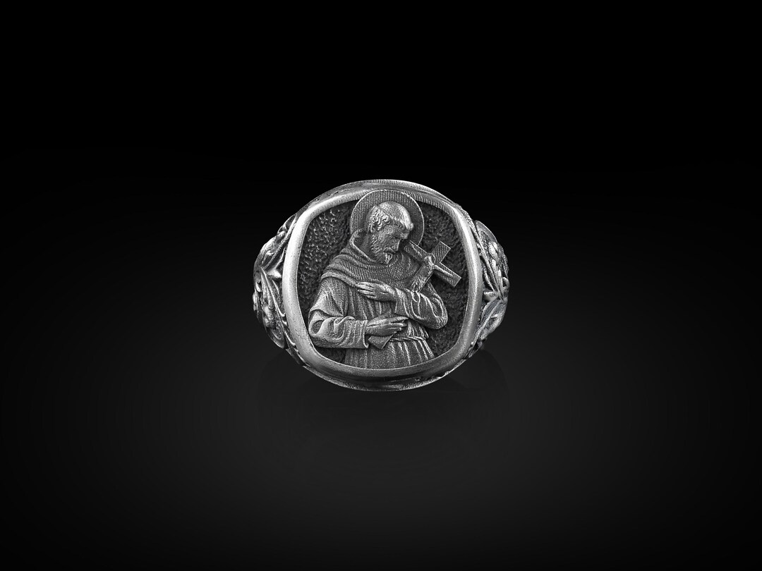 Saint Francis of Assisi Ring, Sterling Silver Square Signet Men's Ring ...