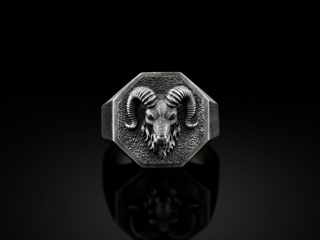 Zodiac Aries Ram Signet Ring for Men in Sterling Silver, Ram Head ...