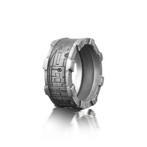 Cyberpunk Futuristic Weddşng Ring for Men in Silver, Goth Engagement ...