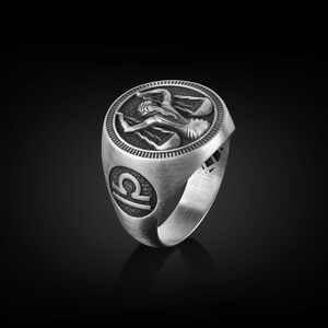 Libra Engraved Signet Ring for Men, Male Pinky Ring in Sterling Silver ...