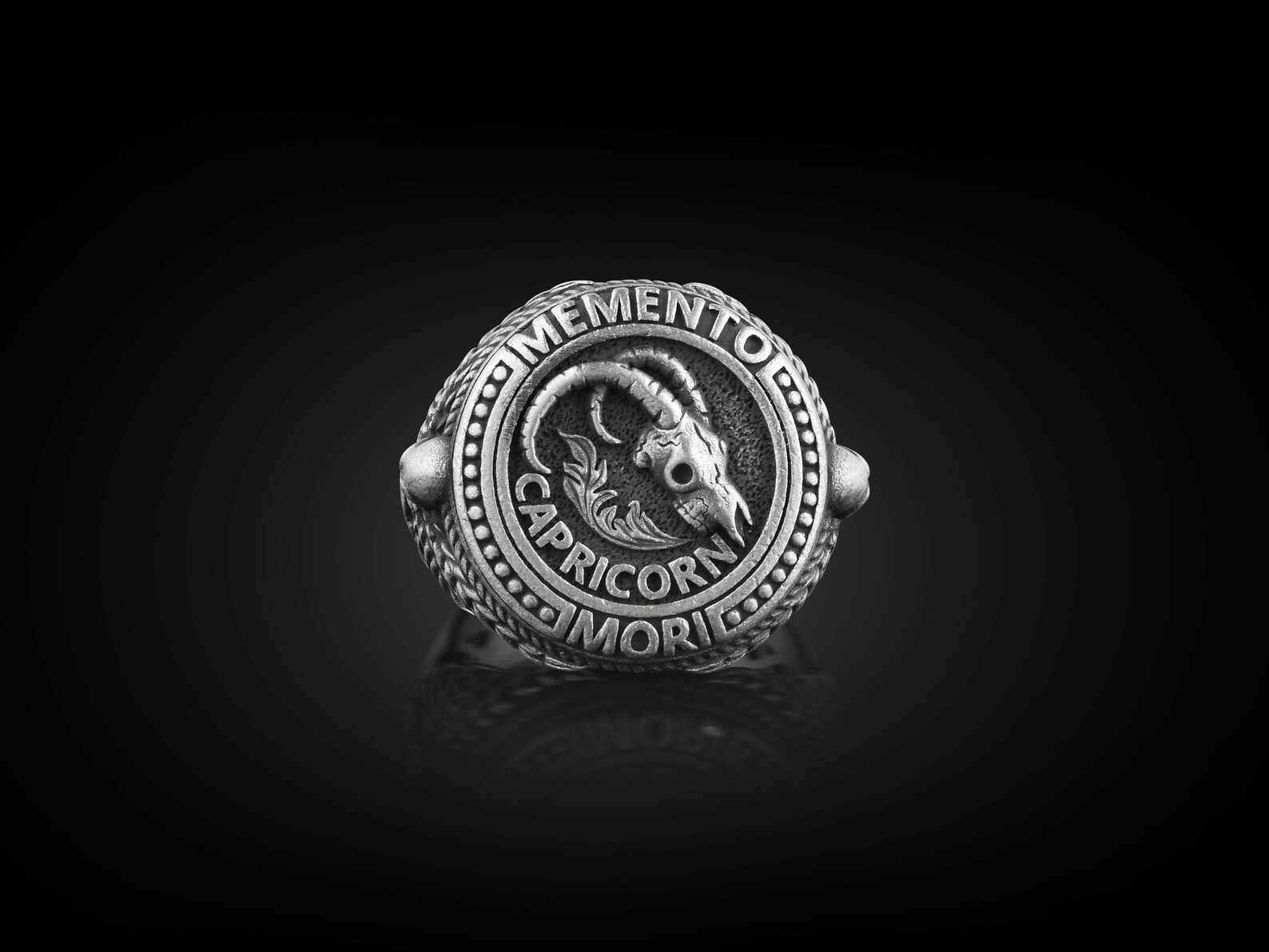 Capricorn Gothic Biker Ring for Men, Memento Mori Zodiac Signet Ring in ...