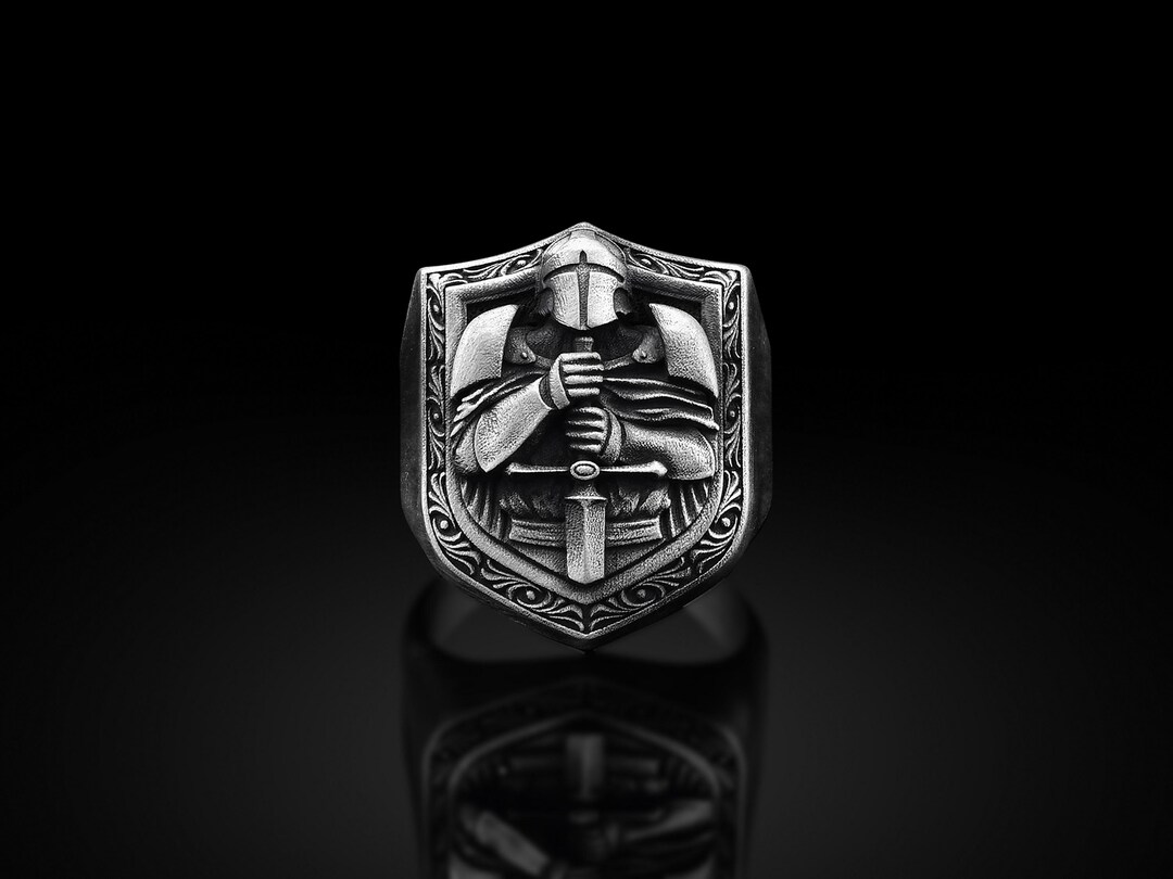 Crusader Knight Handmade Silver Men Signet Ring, Christian Medieval ...