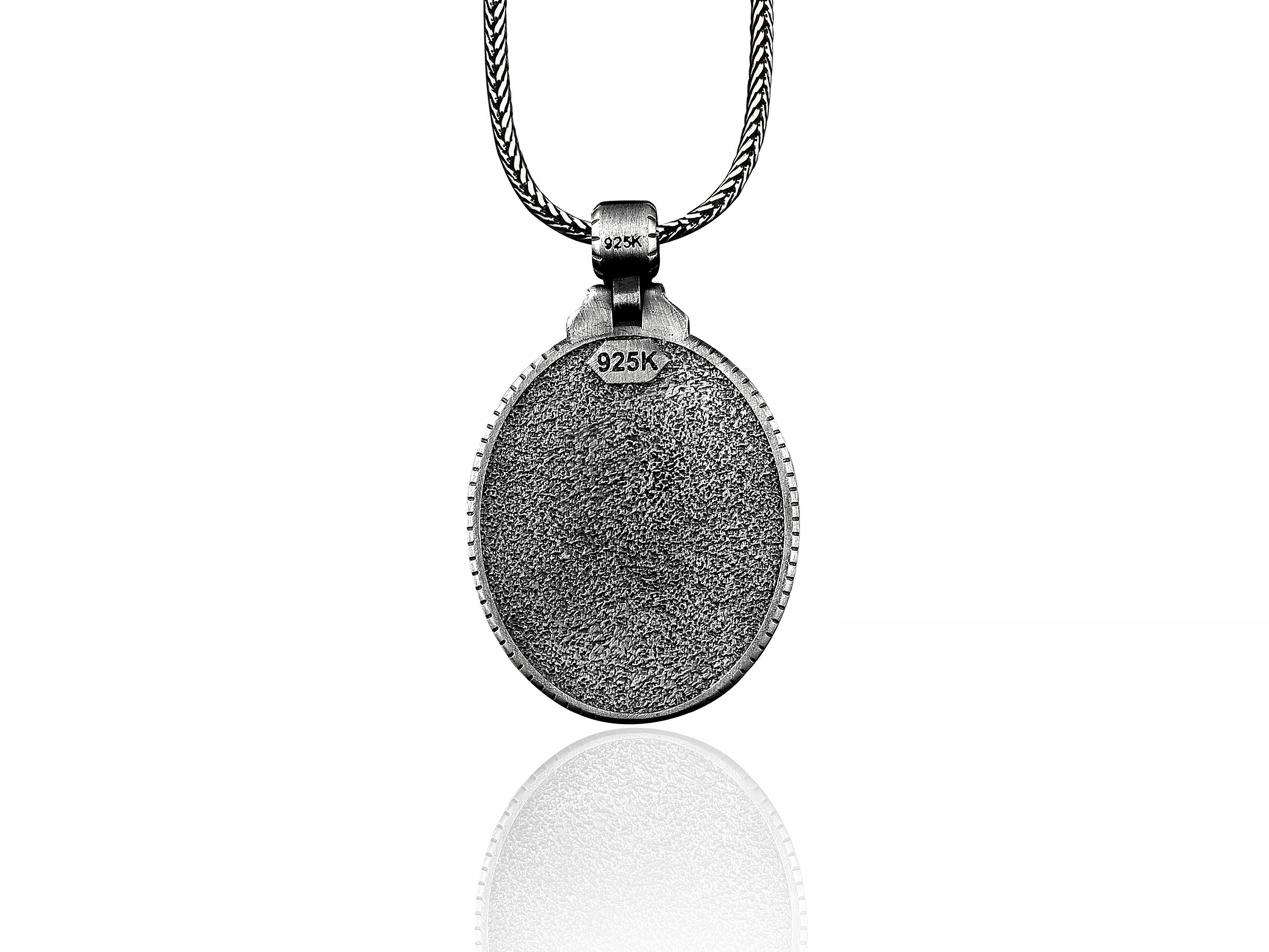 Silver Saint Peter Mens Necklace, Saint Peter Oval Pendant, Silver ...