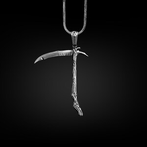 Scythe Pendant Silver Necklace, Unique Sickle Necklace, Sterling ...