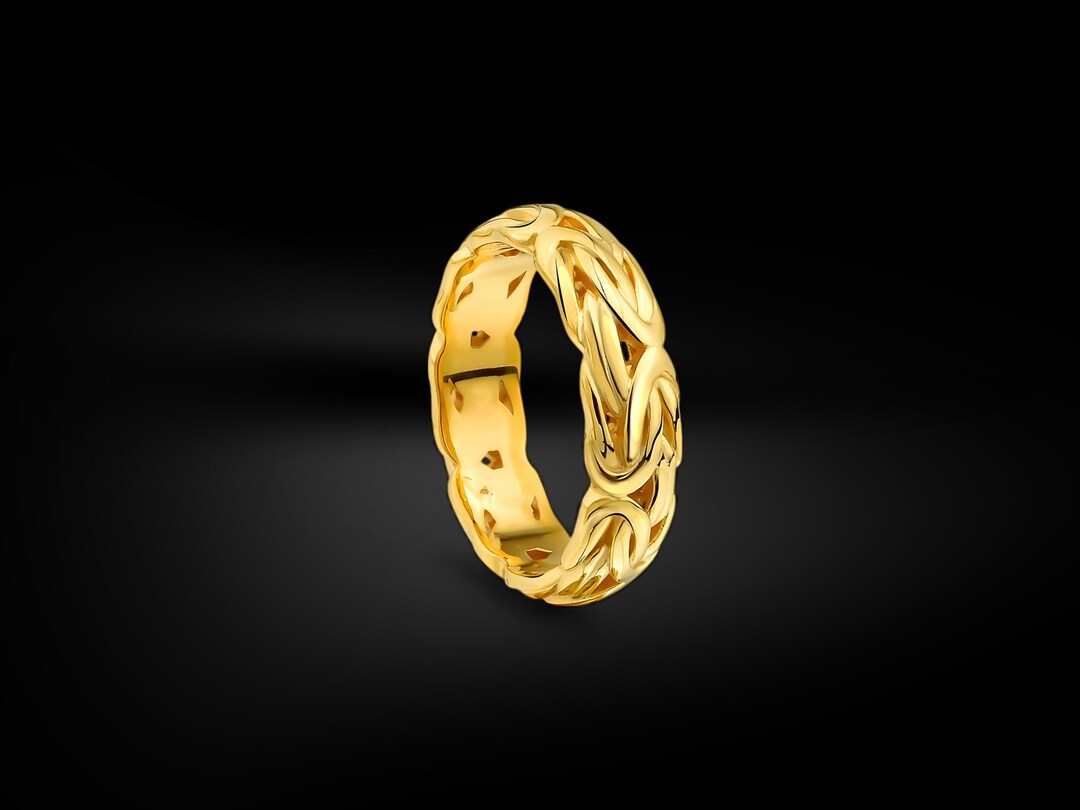 Byzantine Chain 14k Gold Men Band Ring, Handmade Byzantine Motif Solid ...