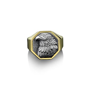 Handmade American Eagle Men Ring, Gold Plated Eagle Ring, 925 Silver Eagle Signet Mens Ring ...