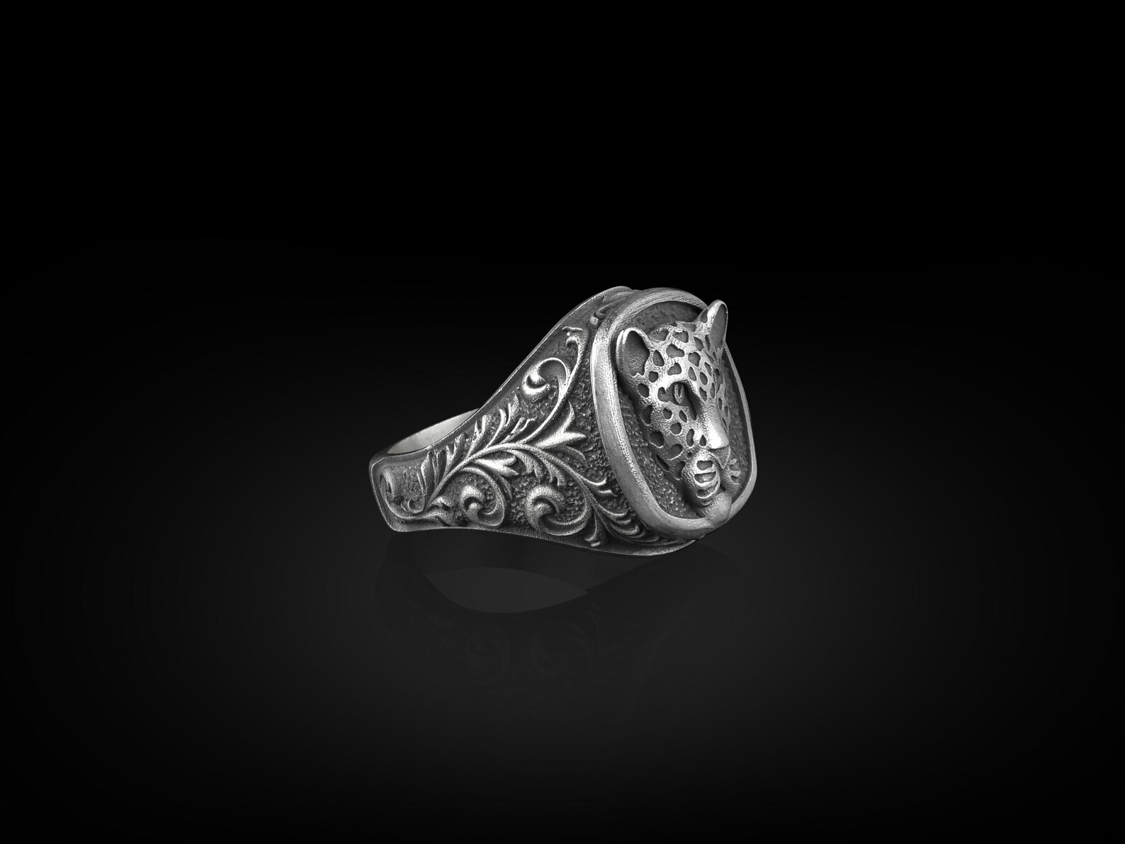Snow Leopard Head Chunky Ring, Sterling Silver Square Signet, Gold ...