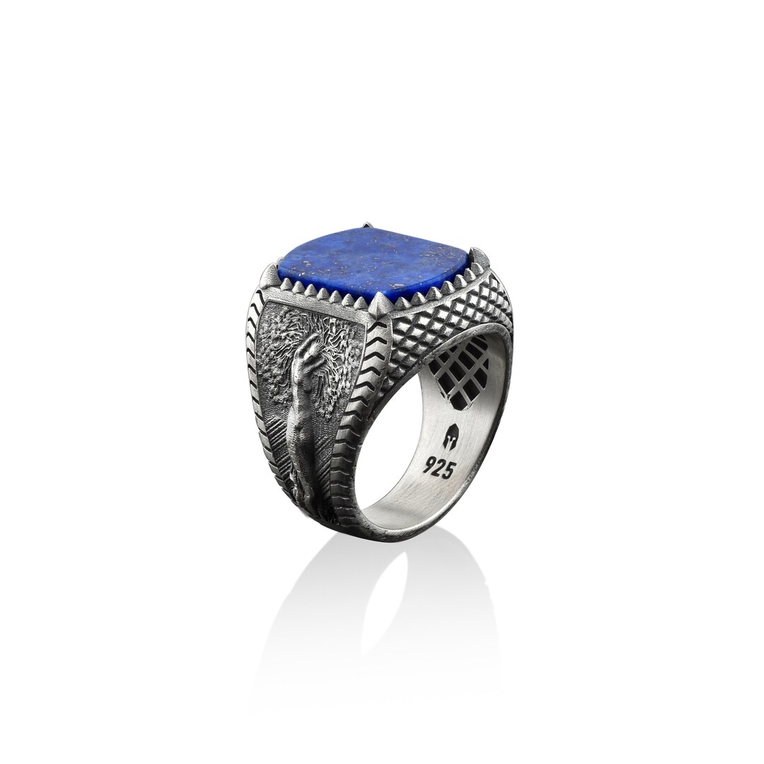 Tree Spirit Dryad Engraved Oval Cut Lapis Lazuli Gemstone Ring ...