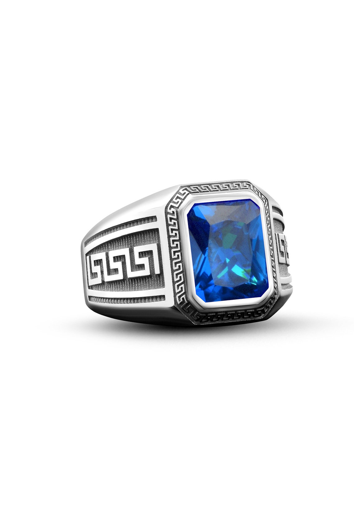 Silver Greek Men Rings Signet Sapphire Ring Shiny Silver Men - Etsy