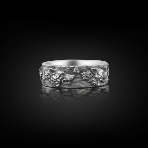 Silver Wolf Band - Etsy