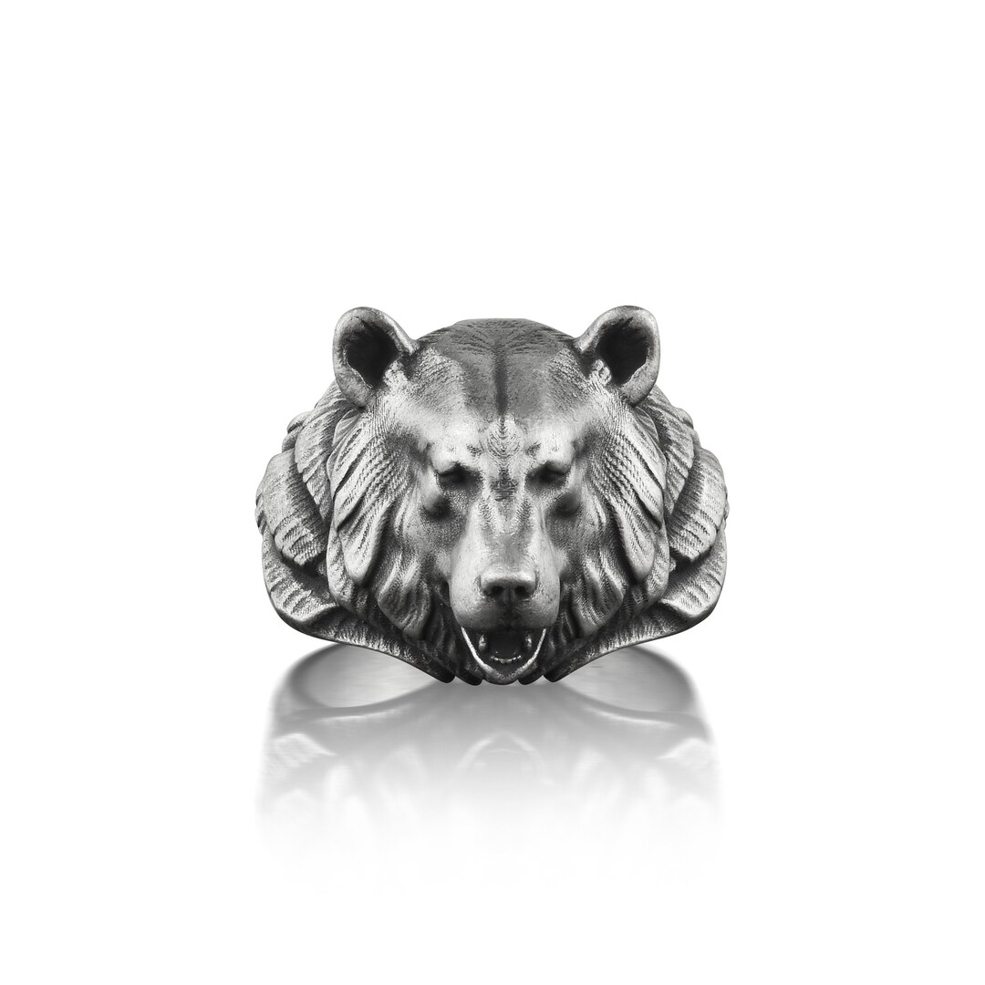 Grizzly Bear Mens Ring in Silver, Animal Ring for Boyfriend in Unusual ...
