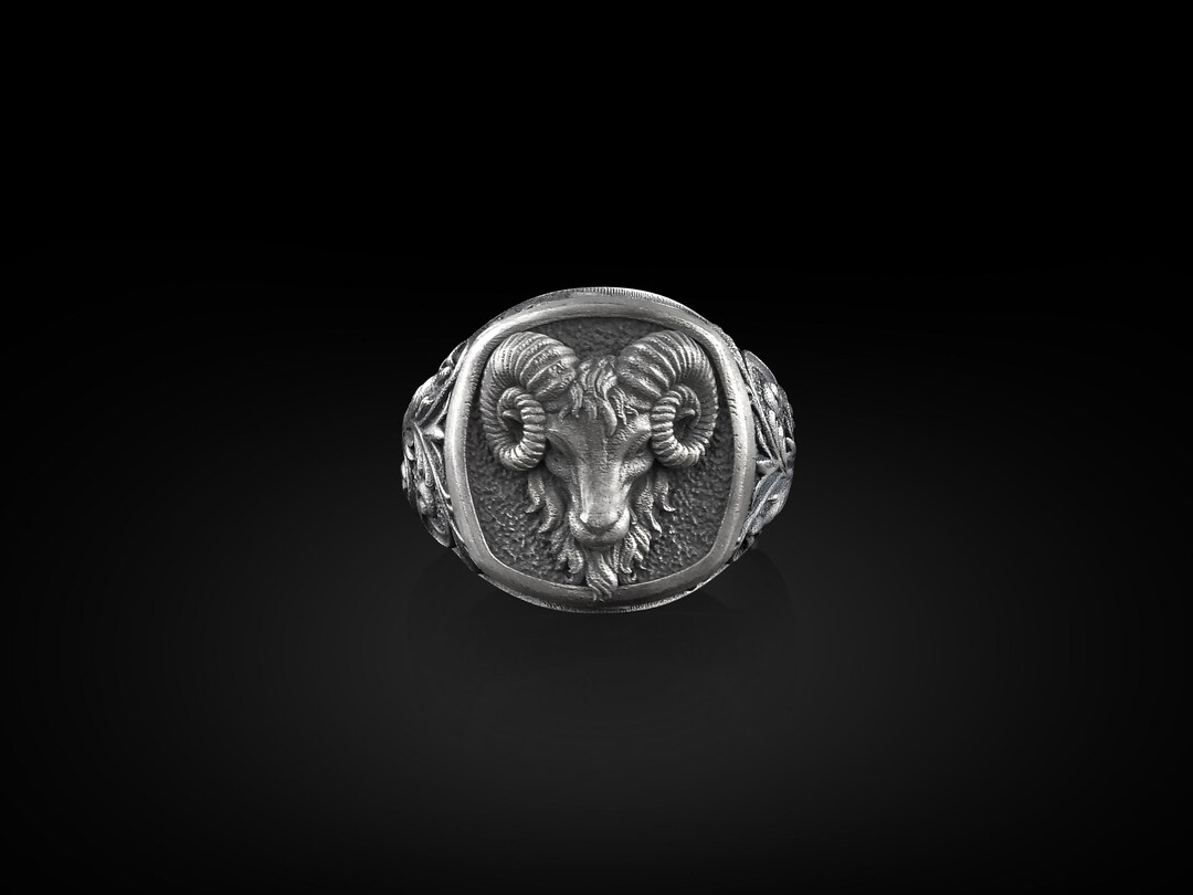 Ram Head Aries, Silver Square Signet Ring, Animal Lover Gift, Zodiac ...