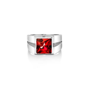 Red Ruby Silver Statement Gemstone Ring for Men, Clear Ruby Mens ...