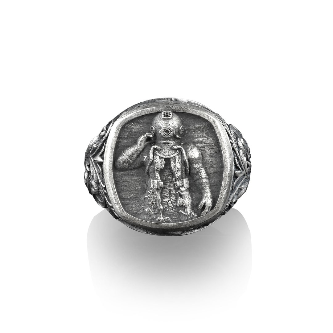 Scuba Diver Square Signet Ring, Navy Mark V Diving Helmet Jewelry ...