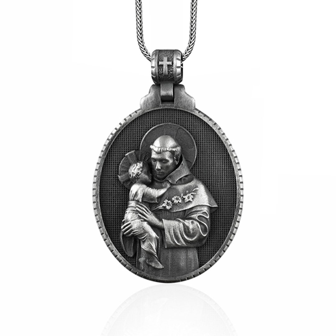 Silver Saint Anthony Necklace, Saint Anthony Mens Pendant, St Anthony ...