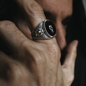 Sterling Silver Winged Lion Engraved Signet Carnelian Stone Men Ring ...