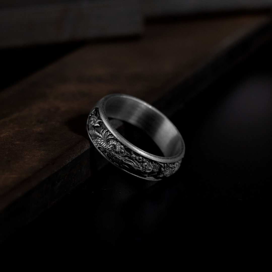 Basan Fire Bird Japanese Mythology Silver Band Ring for Men in Silver ...