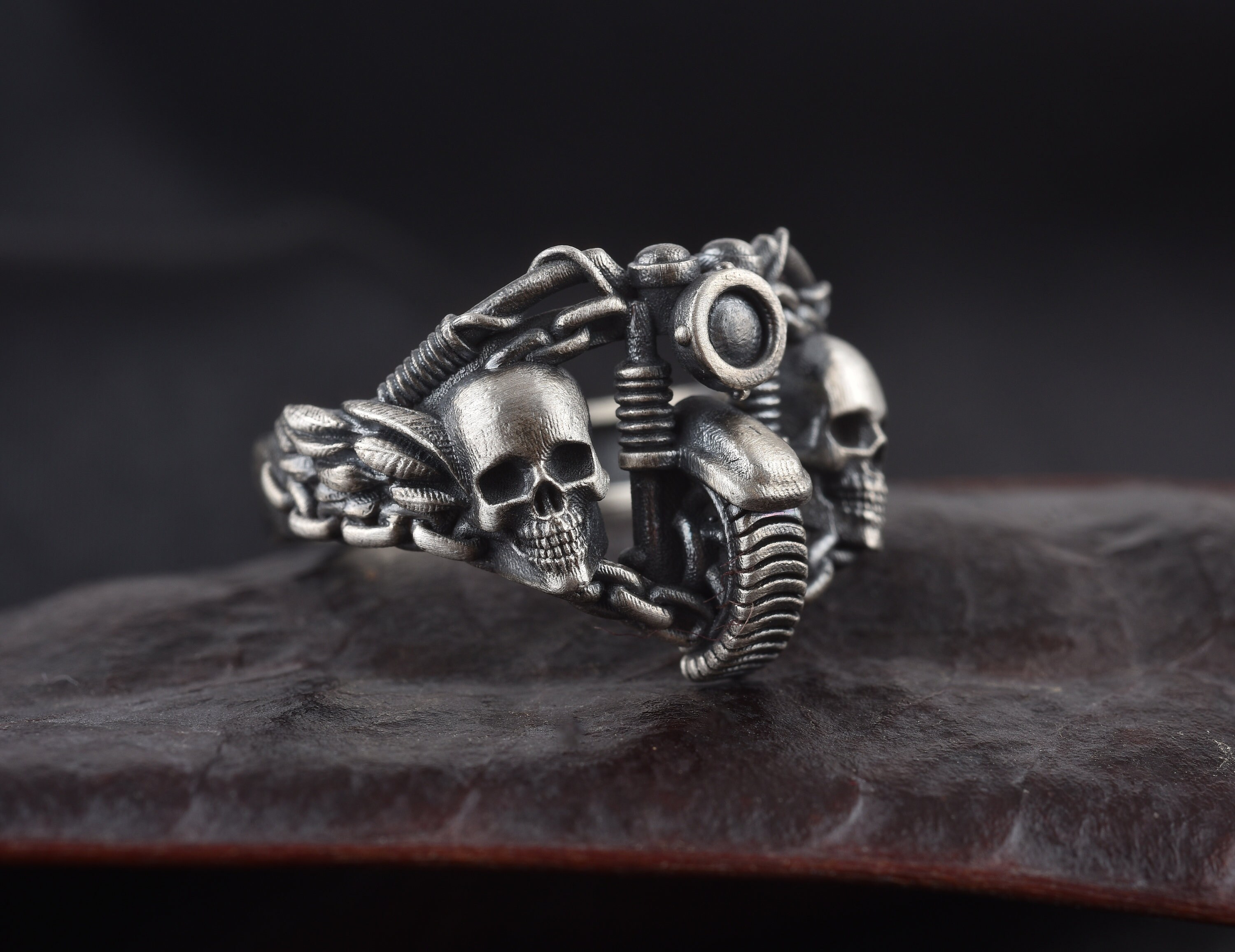 Motorcycles Biker Rings Men Silver Skull Ring Pinky Silver - Etsy