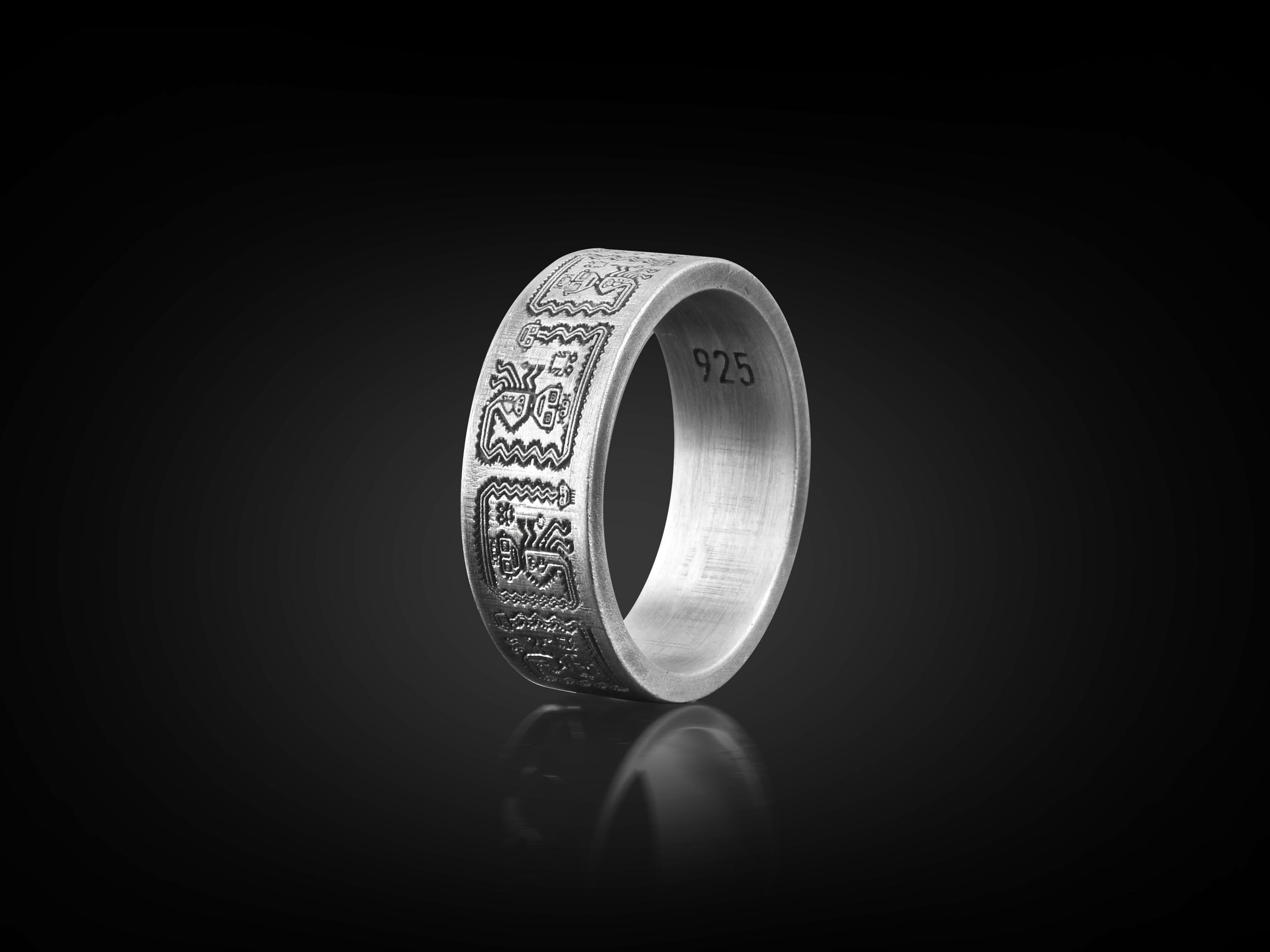Aztec and Mayan Hieroglyphics Ring, Ancient Unique Mens Ring in ...
