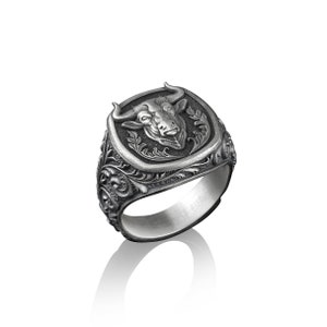 Zodiac Taurus Floral Signet Ring for Men in Sterling Silver - Etsy