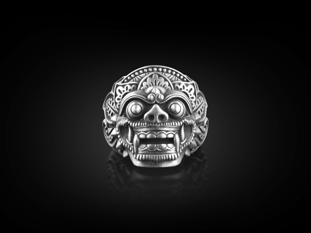 Barong God of Good Mens Ring in Silver, Balinese Mythology Gothic Ring ...