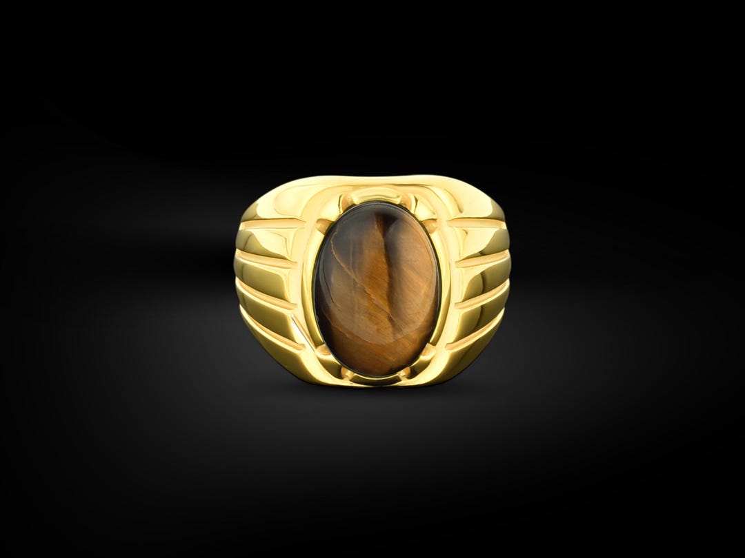 Tiger Eyes Stone 10k Gold Men Ring, 18k Solid Gold Men Unique Ring ...
