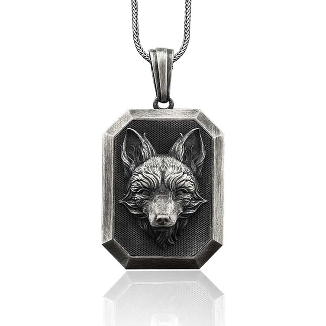Fox Head Silver Men Necklace, Personalized Silver Fox Head Pendant, Fox ...