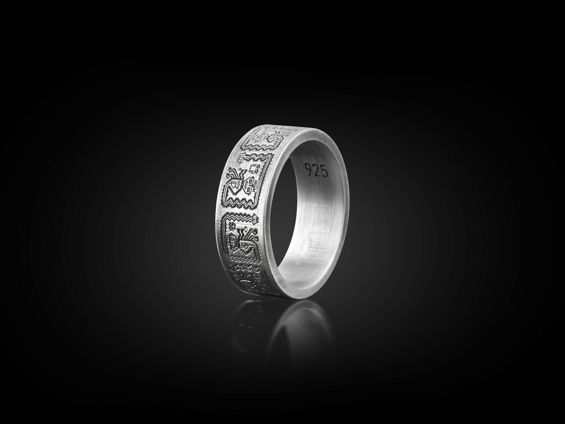 Aztec and Mayan Hieroglyphics Ring Ancient Unique Mens Ring - Etsy