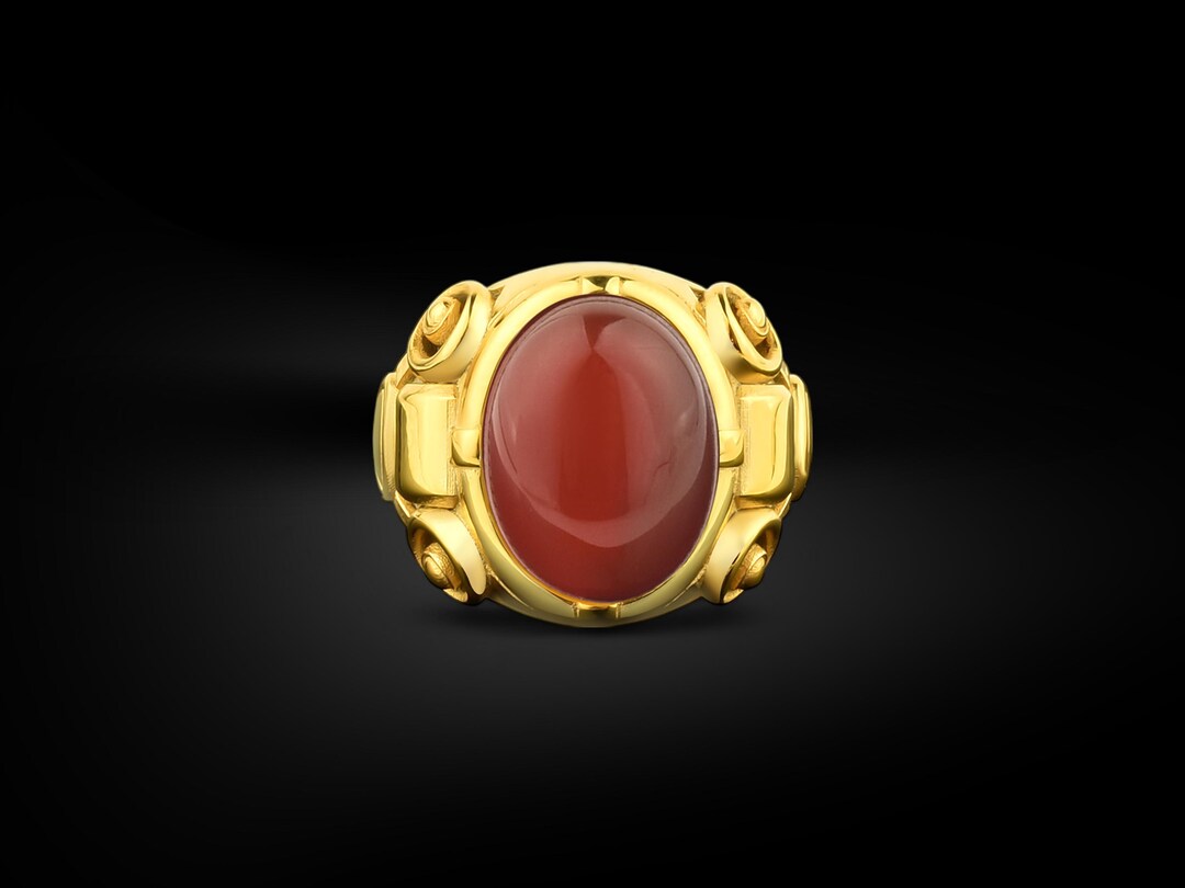 Cyberpunk Minimalist 10k Solid Gold Ring With Carnalian Stone ...