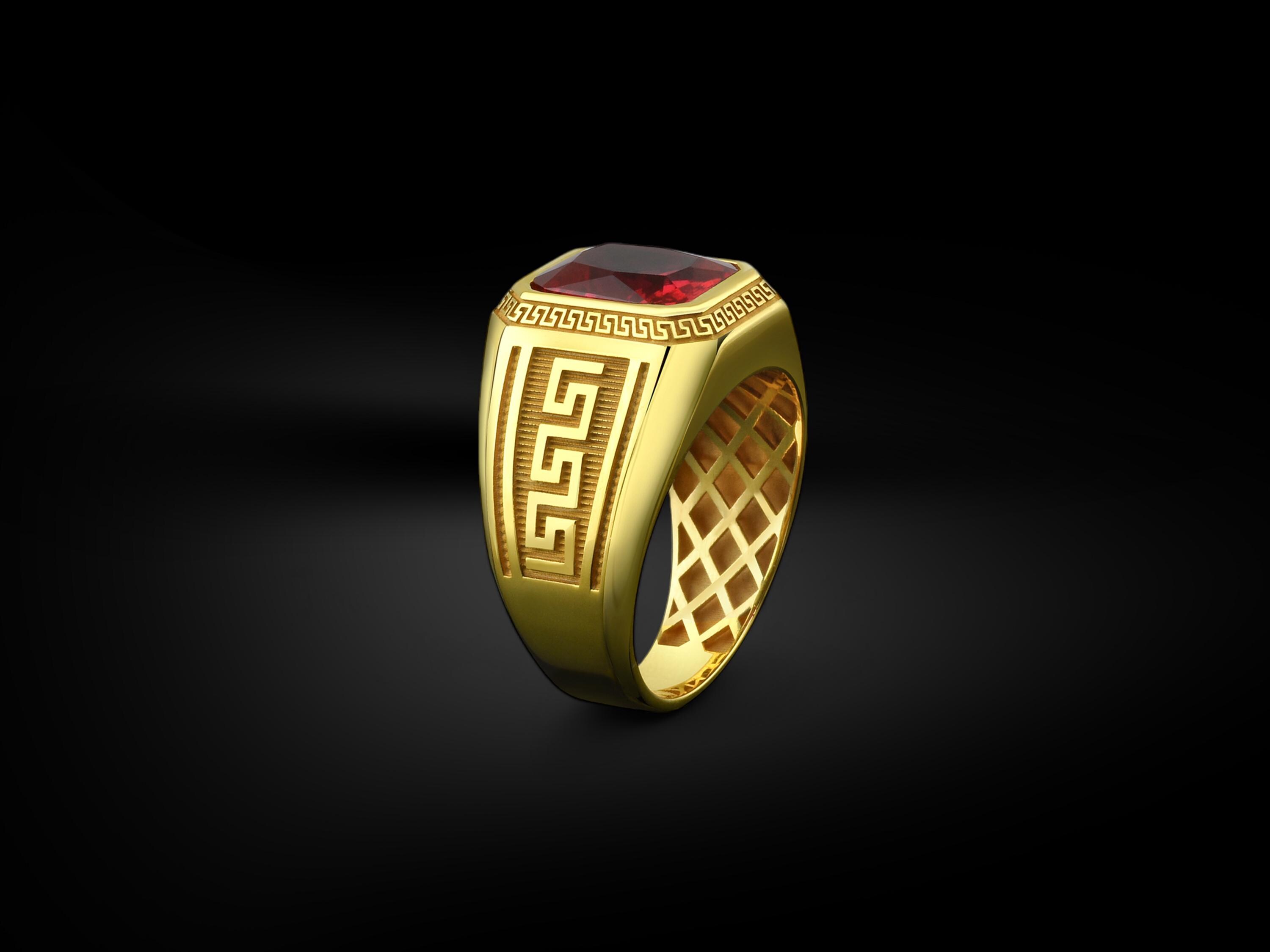 Red Ruby Stone 14k Gold Men Wedding Rings, Wedding Gold Men Jewelry ...