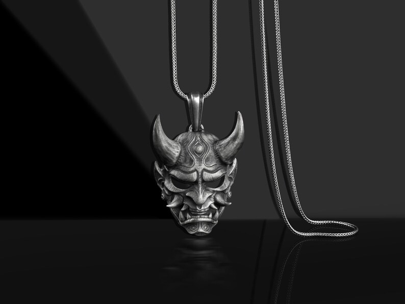 Hannya Mask Oxidized Necklace in Silver Japanese Art Oni Mask - Etsy