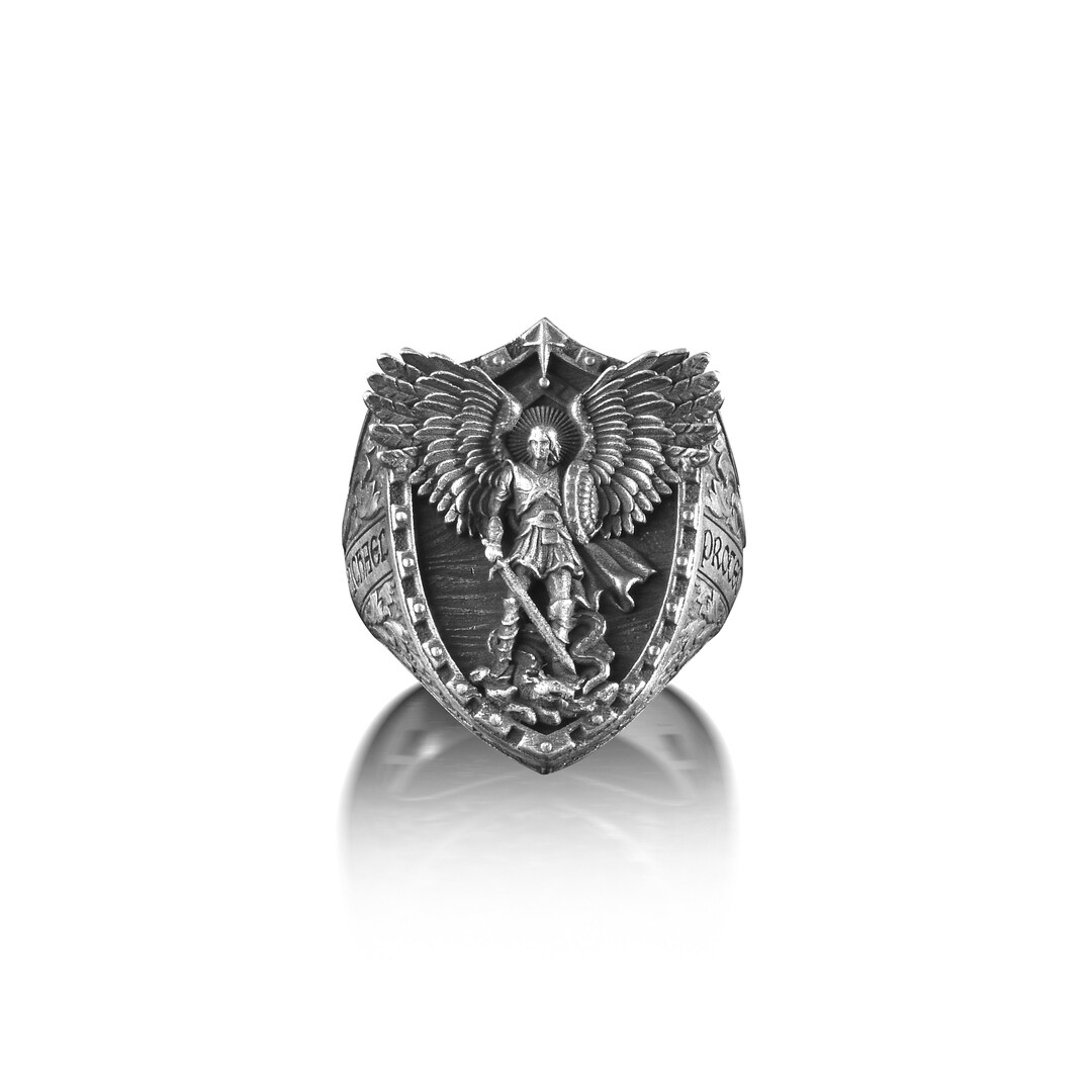 Archangel Michael Dragon Wings Signet Men Ring, St Michael ...