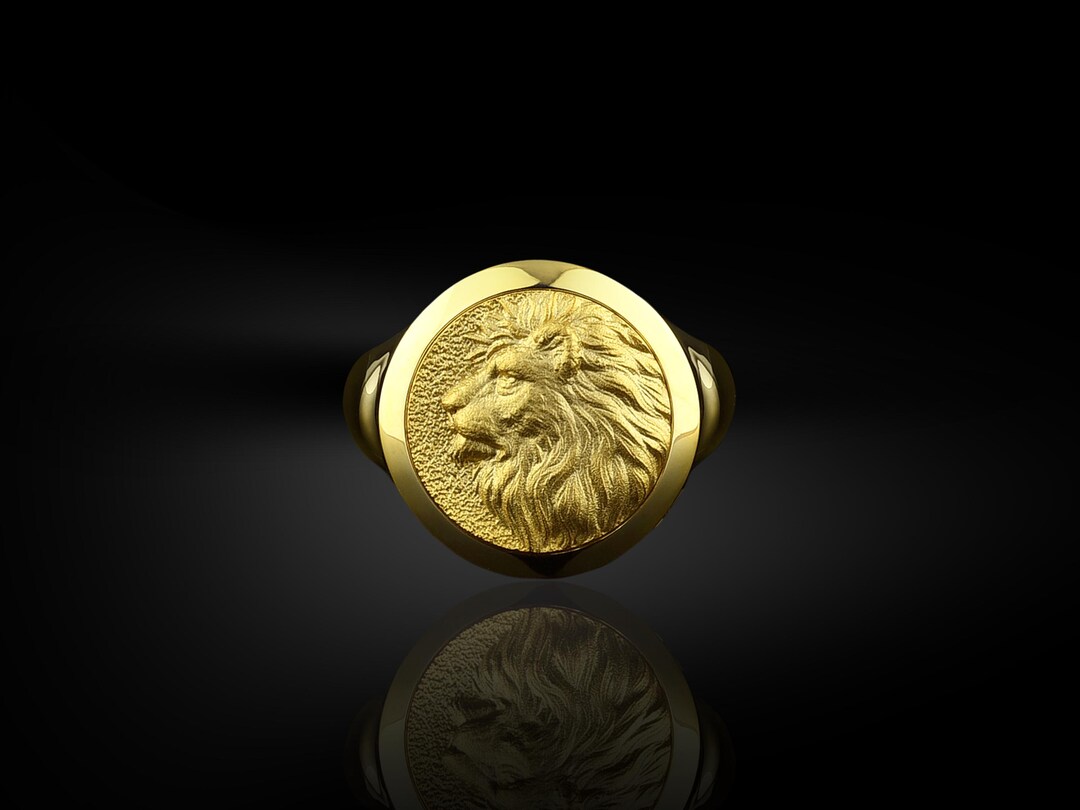 Pinky 14k Gold Lion Signet Ring for Men, 10k Gold Leo Zodiac Sign Ring ...