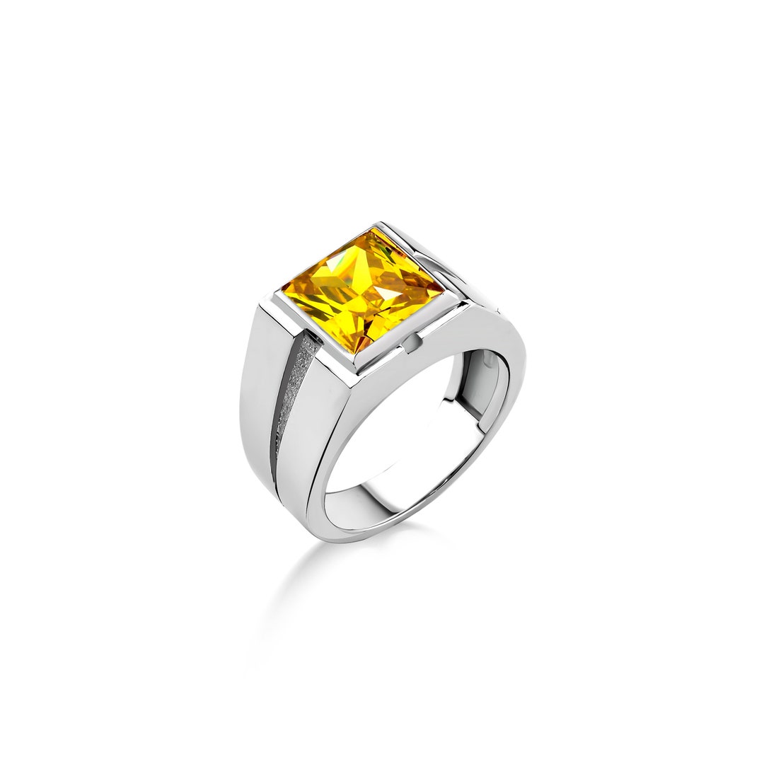 Yellow Citrine Silver Statement Ring for Men, Clear Citrine Men ...