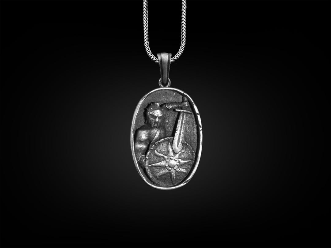 Gladiator Pendant Necklace for Men in Sterling Silver, Knight Shield ...