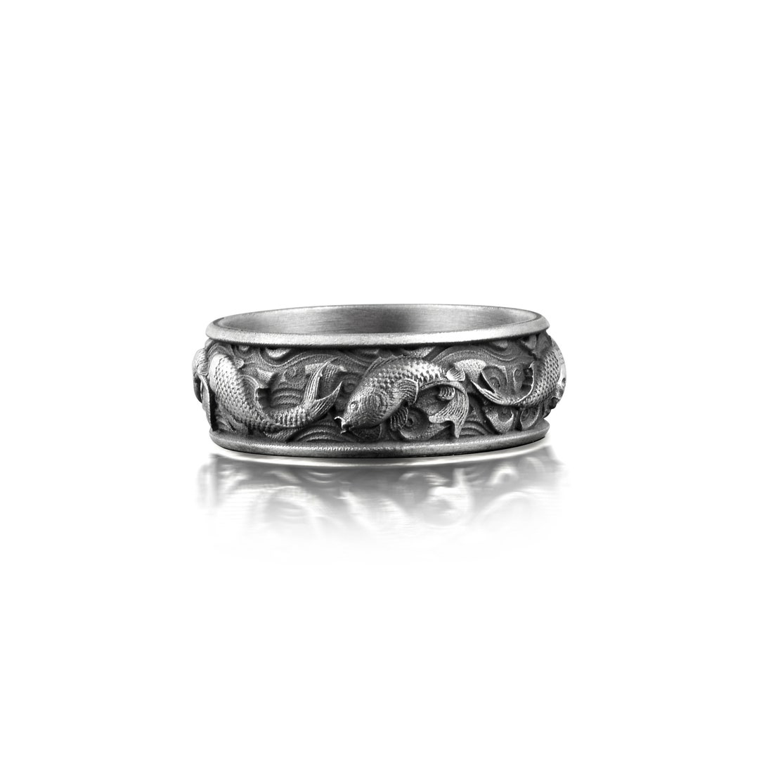 Koi Fish Sterling Silver Mens Ring, Japanese Fish Nature Inspired Ring ...