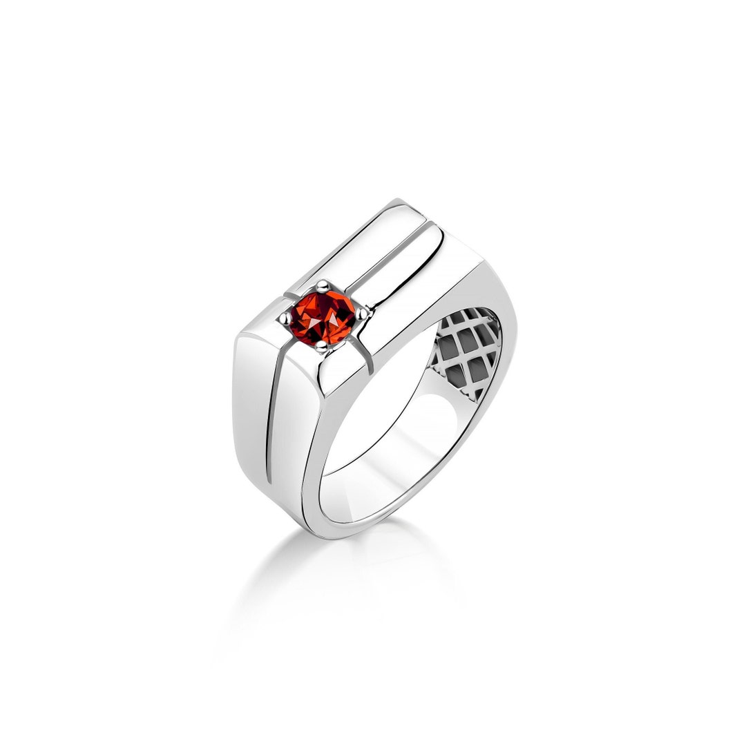 Red Ruby Mens Solitare Ring in Sterling Silver, Ruby Statement Ring for ...