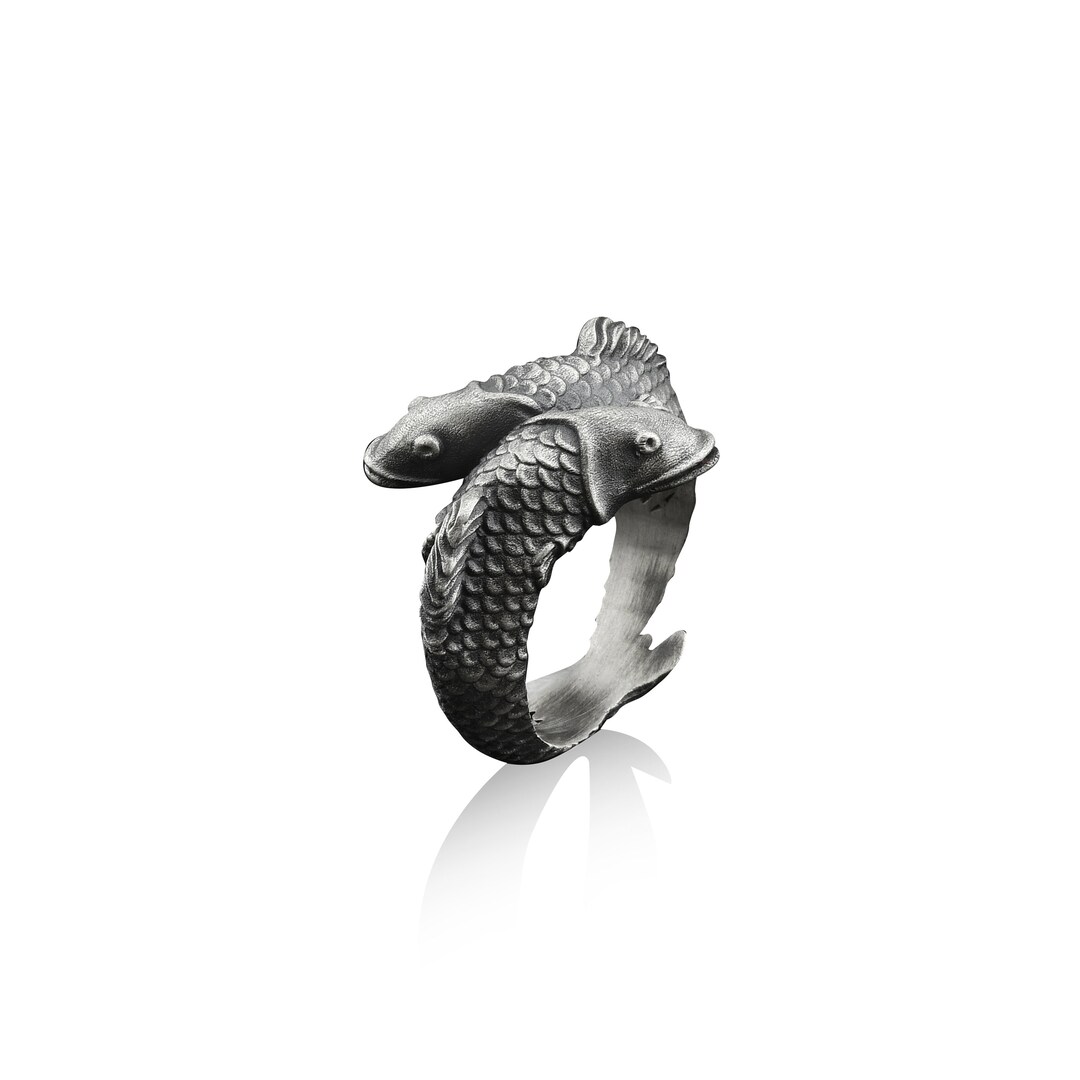 Pisces Fish Handmade Sterling Silver Men Ring, Fish Animal Signet Ring ...