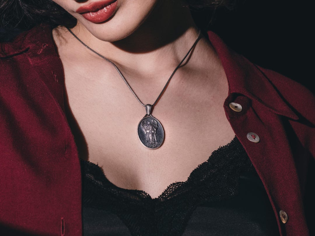 Archangel Raphael Silver Oval Medal, Customizable Necklace, Catholic ...