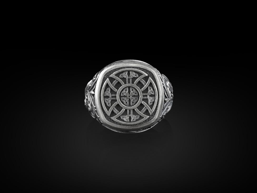 Celtic Knot Cross Signet Ring for Men in Silver, Scandinavian Norse ...